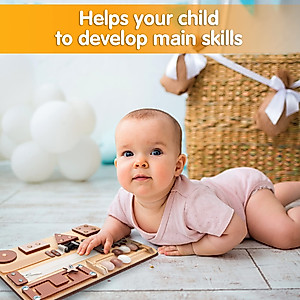 EvoKids Wooden Sorting Stacking Toy Busy Board for Toddlers 3 – Zipper, Buckle in Handmade Activity Board – Plane Car Travel Sensory Montessori Developmental Educational Toys for Boy Girl