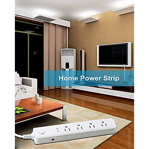 Power Strip Extension Cord, Surge Protector, 6 Ft, 4 Outlet Heavy Duty, 3 Prong Plug, Overload Protection, Ideal for Home or Office Equipment, White
