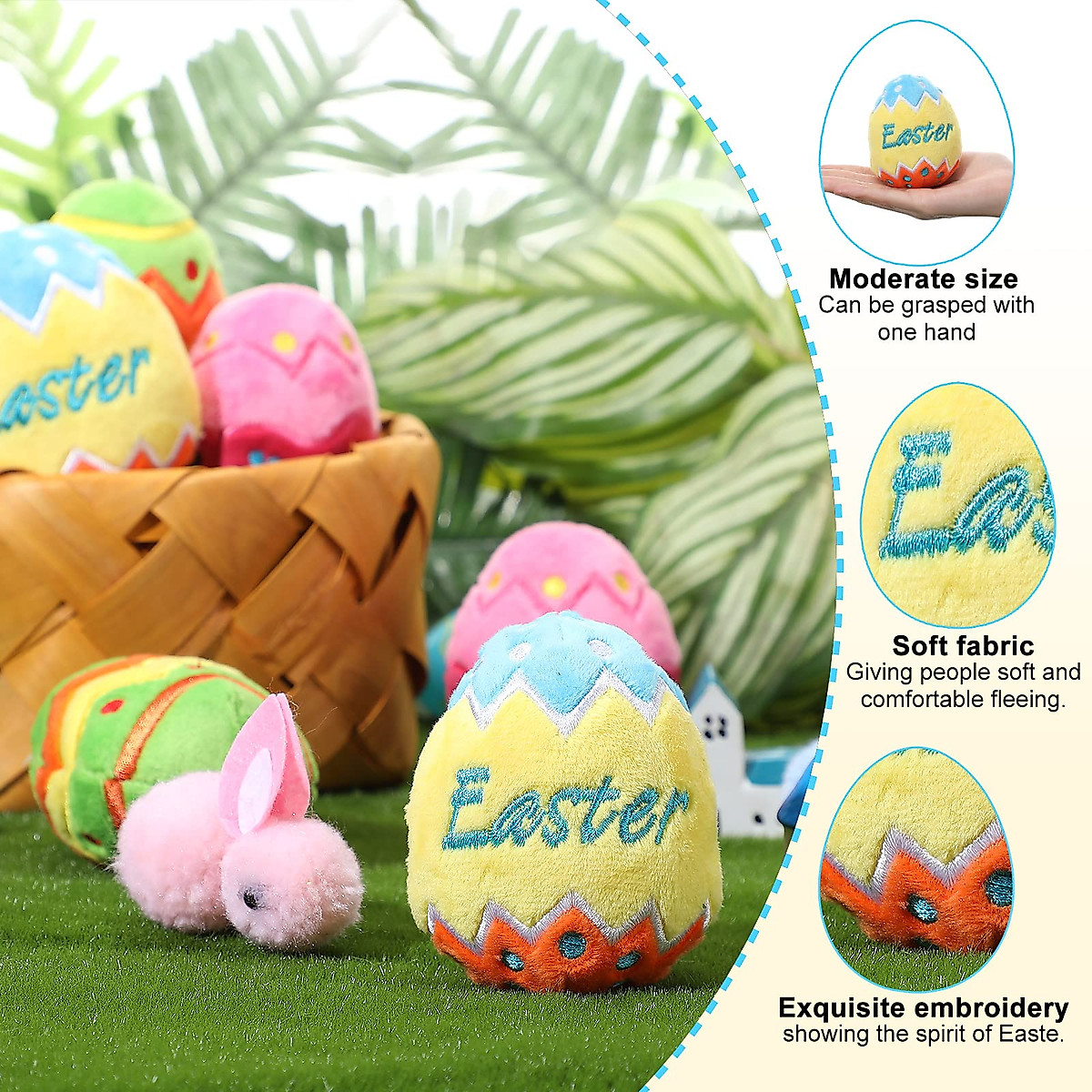 6 Pcs Easter Plush Stuffed Egg Toys Easter Basket Stuffers Plushies Playset Easter Party Favors Decorations for Kids, 3 Designs