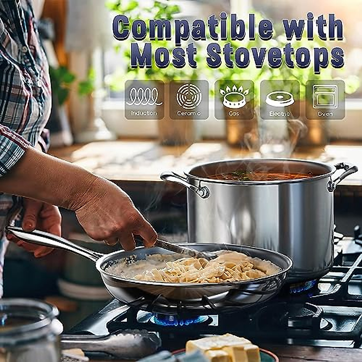 Cooks Standard Multi-Ply Clad Stainless Steel Saute Pan 10.5 Inch, 4 Quart Deep Frying Pan Skillet with Lid, Induction Cookware, Stay-Cool Handle