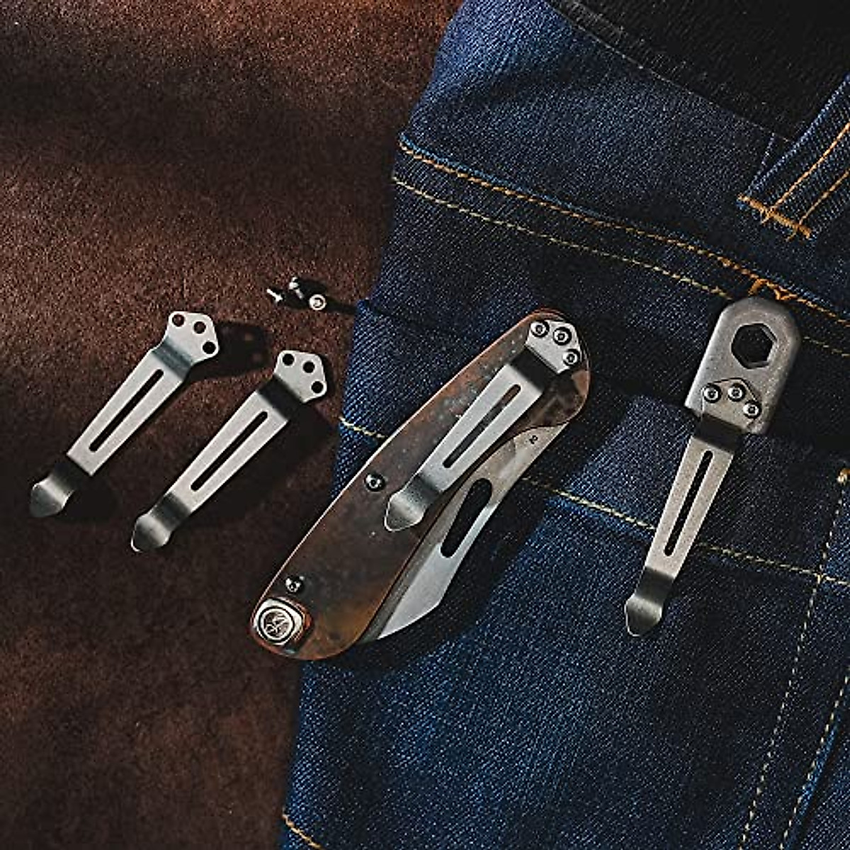KeyUnity KA23 Deep Carry Pocket Clip, 3 Hole Pocket Clip Replacement for Knife & Multitool, Stainless Steel, Pack of 3