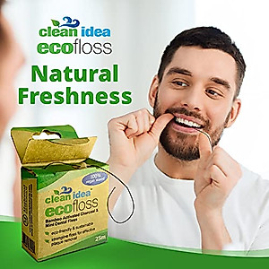 Clean Idea Ecofloss 6x25m Dental Floss - Charcoal Mint - Bamboo Floss, Unwaxed Dental Floss, Natural Floss, Floss Refill, Organic Floss, Wax Floss, Biodegradable Floss, Eco Floss