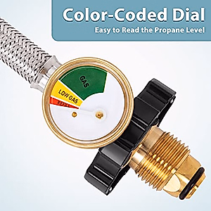 SHINESTAR 5FT Propane Adapter Hose with Gauge for Coleman Camping Stove, Mr. Heater Buddy Heater, and Other Portable Propane Appliances, POL Connection