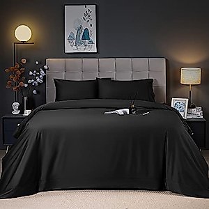 Shilucheng Cooling Breathable Bamboo_ Bed Sheets Set - King Size,1800 Thread Count Super Silky Soft with 16 Inch Deep Pocket, Machine Washable, 4 Piece (King,Black)