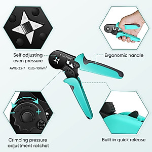 TICONN Ferrule Crimping Tool Kit with 1200PCS Ferrules Insulated Wire Terminals, Self-adjustable Ratchet Wire Crimper for AWG 23–7 Electrical Wire Connectors