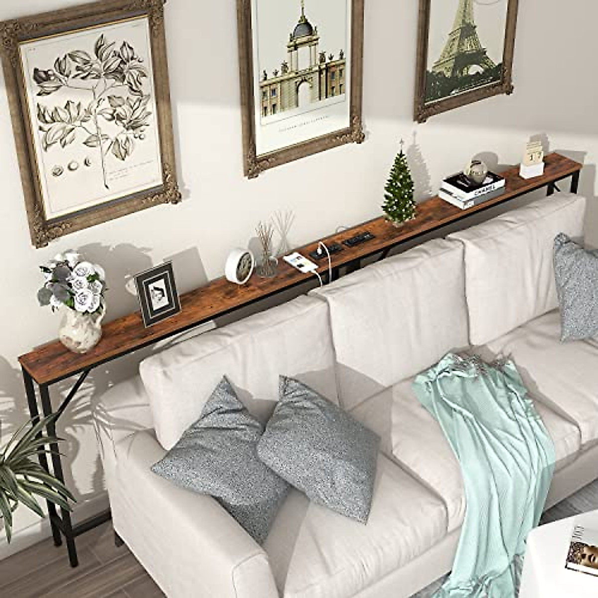 Tohomeor 5.9" Skinny Behind Sofa Console Table with Charging Station 47.24" Narrow Long Behind Couch Table with Power Outlets USB Ports Thin Entry Table for Entryway Living Room Hallway