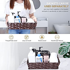 TCJJ 2-Tier Brown Storage Baskets for Organizing, Under Bathroom/Kitchen Sink Organizers and Storage, 2 Woven Sliding Baskets for Bathroom Kitchen Pantry Medicine Cabinet Counter