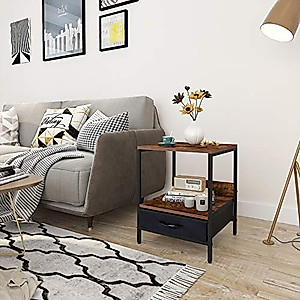 Kamiler Industrial Nightstand with Drawer -End Table,Side Table,Telephone Sofa Table Rustic Furniture Metal Frame for Bedroom/Entryway/Office