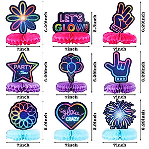 9-Piece Glow Neon Party Decoration Honeycomb Centerpieces for Tables Let's Glow Honeycomb Decorations Tabletop Centerpiece Sign for Glow in Dark Party Baby Shower