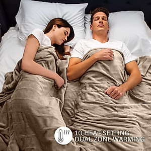 Brookstone Home Decor - King Size Ultra Soft Velvet Electric Heated Throw - Built-In Remote 10 Heat Settings & Auto Shut Off Machine Washable - Warm & Cozy Living Room & Bedroom Blankets (Grey Pumice)