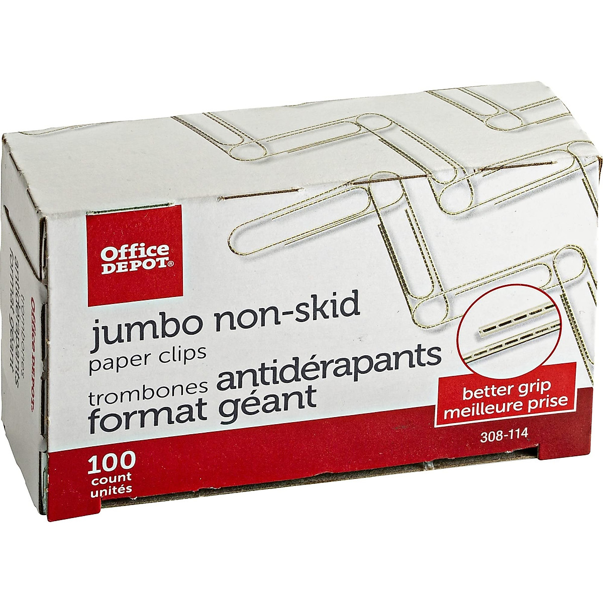 Office Depot Brand Paper Clips, Jumbo, Silver, Nonskid Finish, 100 Clips Per Box, Pack of 10 Boxes