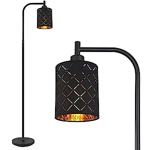 Industrial Floor Lamps for Living Room, Modern Standing Lamps for Bedroom with 6W LED Bulb, Foot Switch, Farmhouse Floor Lamp with Decorative Lampshade, Metal Tall Stand up Light, Vintage Lamp, Black