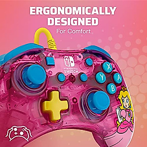 PDP Gaming Rock Candy Wired Power Nintendo Switch Pro Controller, Officially Licensed Lite/OLED Compatible Gamepad, Super Mario Brothers - Bubblegum Princess Peach (Pink)