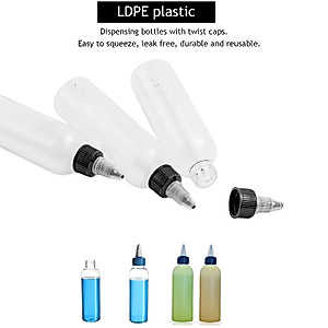 36 Pack Clear Dispensing Bottles, 4oz Round Plastic Squeeze Bottle with Twist Top Caps,Food Grade Household for Oils, Liquids, Inks, Crafts, Kitchen