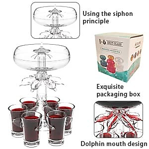 ALEVMOOM 6 Shot Glass Dispenser and Holder,Shots Dispenser for Filling Liquids, Multiple 6 Shot Dispenser,Bar Shot Dispenser, Cocktail Dispenser,Carrier Liquor Dispenser Drink Tool,with Brush