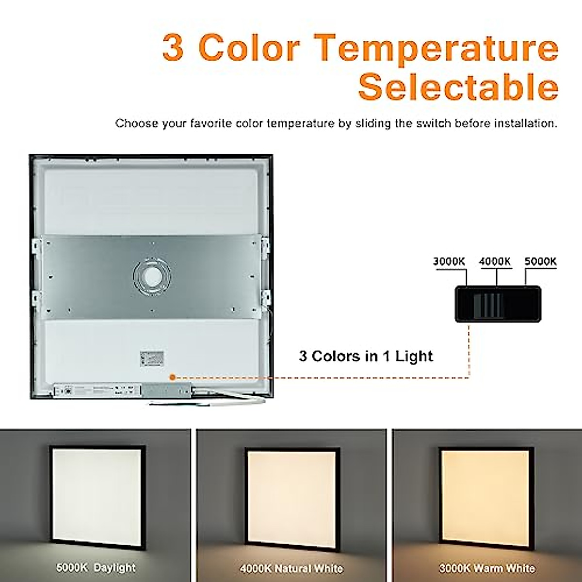 Mcacggo 2x2 FT LED Flush Mount Panel Light 5000K 4000K 3000K Selectable & Dimmable, Black Square Surface Mount led Ceiling Light, 40W, 4400LM, 100-277V, ETL Listed, 2 Pack