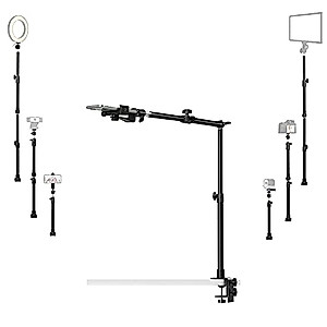 Overhead Phone Stand, Multi-Purpose Desktop Video Mount Holder Compatible with iPhone Samsung Smartphone Cameras Webcams Light Panels, for Nail Art, Baking, Crafting, Ceramics, Makeup, Online Course