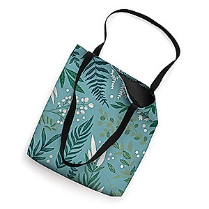 Green Botanical Fern Foliage & White Berry Floral Pattern Tote Bag