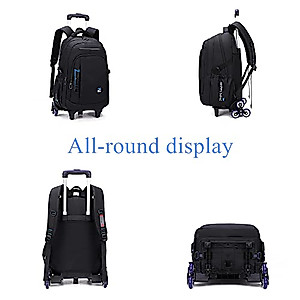 YJMKOI Large Capacity Trolley Backpack for Boy Middle School Rolling Bookbag Carry-on Luggage School Bagwith Wheels