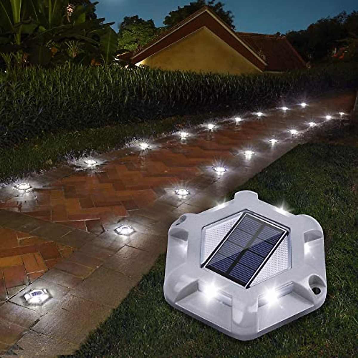 VOLISUN Solar Deck Lights Driveway Dock Lights, 12-Pack Waterproof 1200mAh Wireless Outdoor LED Aluminum Dock Lighting Warning Step Lights for Driveway Sidewalk Garden Pathway Yard(White)