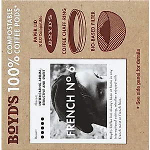 Boyd's Coffee French No. 6 Coffee –Ground Dark Roast– Blended from 100% Arabica – Rich & Full-Flavored – Single Cup - Pack of 12.