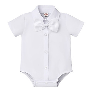 Baptism Christening Outfits for Boys Baby Formal Suit Gentleman Bowtie Romper Vest Shorts Pants White Wedding Tuxedo Outfits 1/2 1st/2nd Birthday Cake Smash Clothes 3PCS Set White 0-6 Months