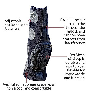 Professional's Choice Equine Ventech SlideTec Skid Rear Leg Boot | Prevents Burns During Sliding Stops | Pair | Short 10.5" | Black
