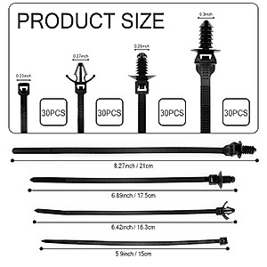 120PCS Strong Bite Force & Tensile Resistance Black Zip Ties - Nylon Self Locking UV Resistant Cable Tie Mount for Indoor and Outdoor - 4 Universal Sizes Cable Management Clips