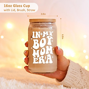 Fairy's Gift Boy Mom Iced Coffee Cup, Cute Boy Mom Gifts, 16 oz Coffee Glass Cups with Lids Straws - in My Boy Mom Era - Boy Mom Christmas, Boy Mama Birthday Gifts - Gifts for New Mom, Expecting Mom