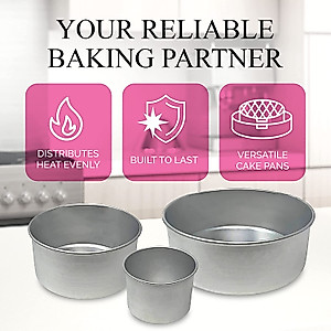 Aunt Shannon's Kitchen Tall Round Cake Pans - 4-inch, 6-inch, 8-inch Cake Pan Set for 3-Tiered Cake - Aluminum Cake Pans Sets for Baking Wedding or Birthday Cakes and More