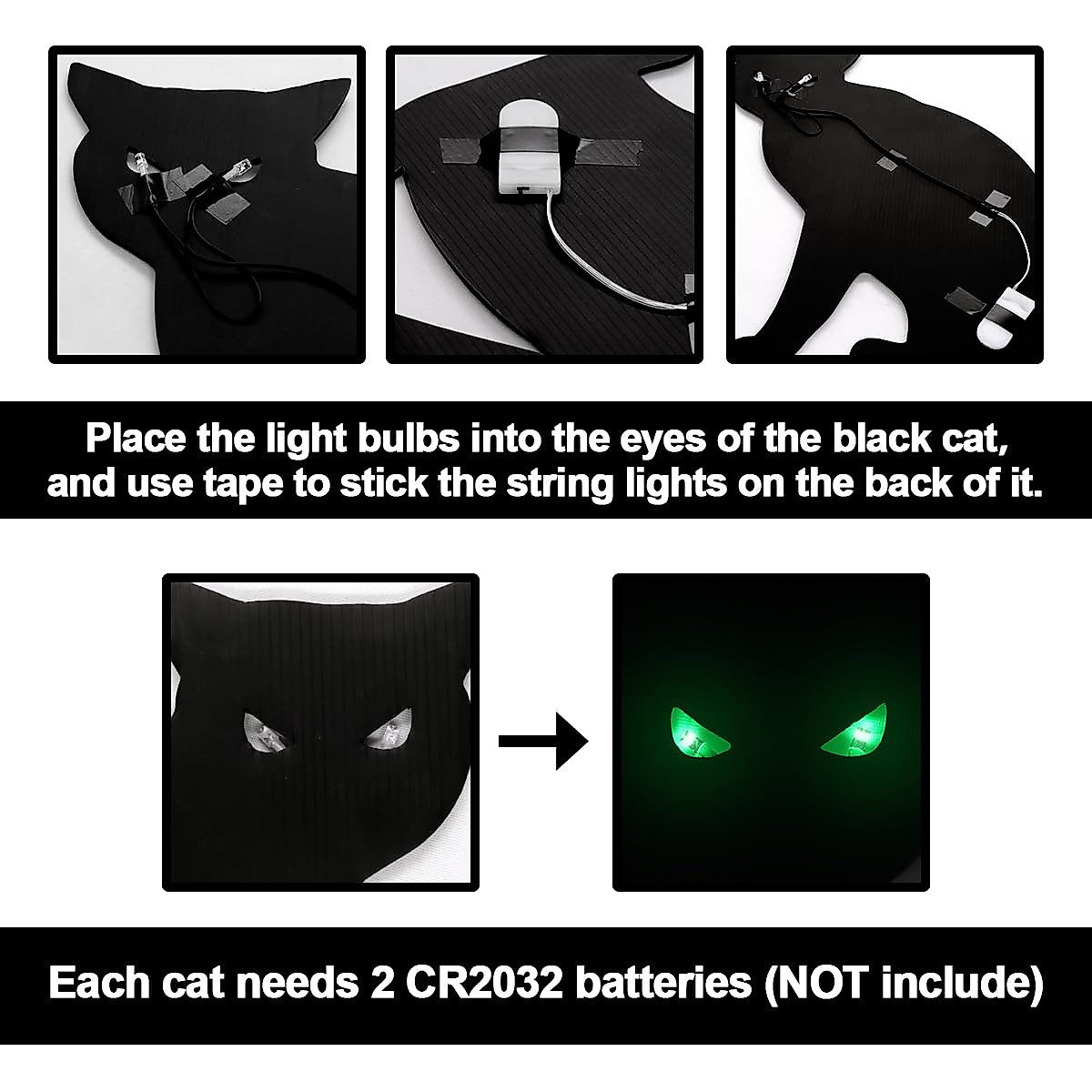 Ivenf Outdoor Halloween Decorations, 5ct Black Cat Yard Decor with LED Lights in Eyes, Scary Cat Silhouette Signs with Stakes, Waterproof Corrugated Plastic, Lawn Decorations for Home School Party