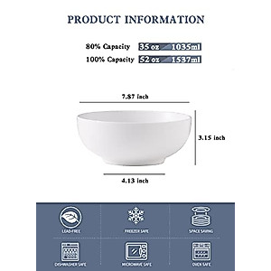 Kanwone Large Serving Bowls - 52 Ounce, Porcelain Salad Bowls, Pasta, Soup Bowls, Set of 2, Serving Dishes for Entertaining, Microwave and Dishwasher Safe, Matte White