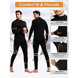 romision Turtle Neck Long Johns Thermal Underwear for Men Fleece Base Layer Cold Weather Top and Bottom Set Hunting Gear