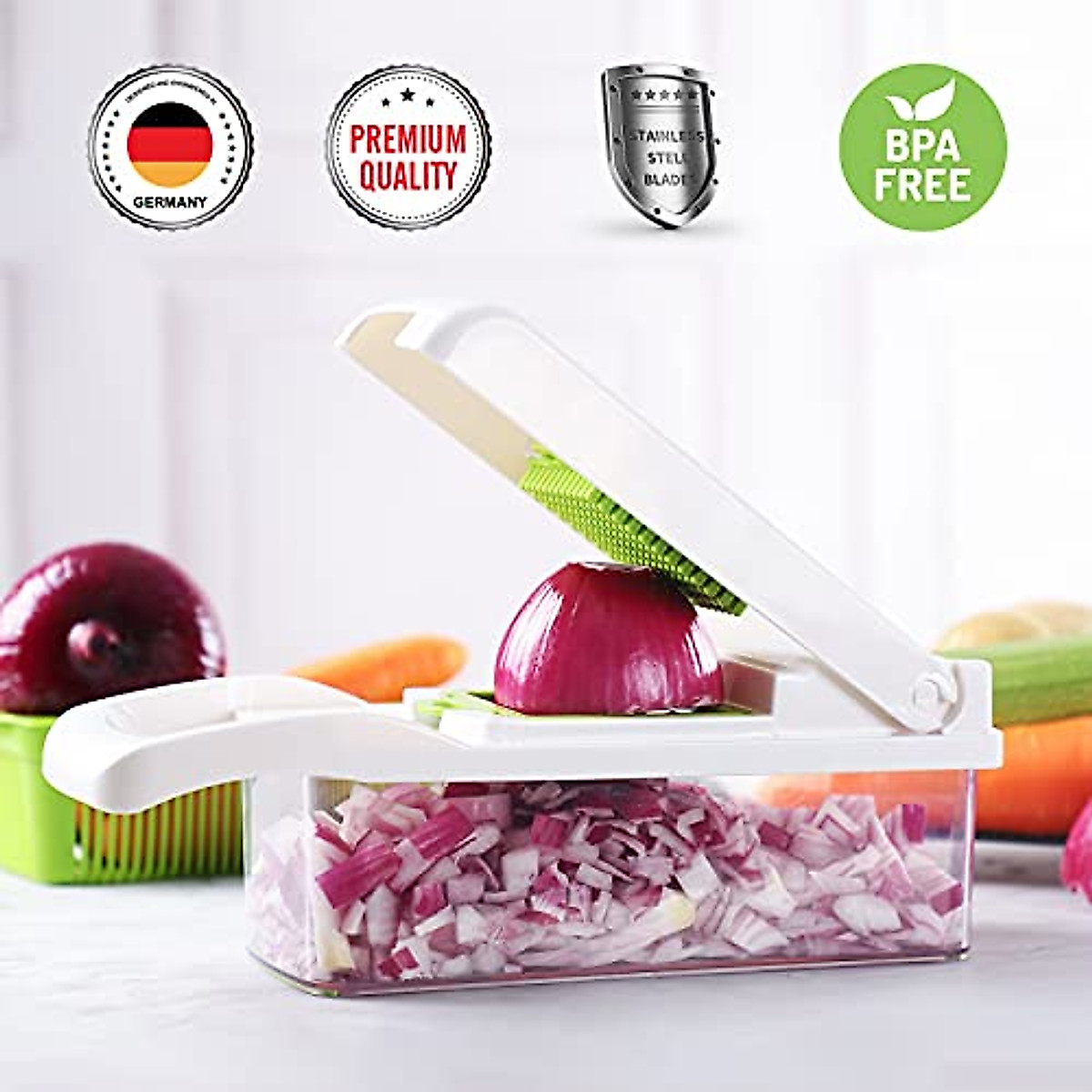 MAIPOR Vegetable Chopper - Onion chopper - Multifunctional 15 in 1 professional food chopper - Kitchen chopper - Dicer Cutter - veggie chopper with container - Vegetable Slicer Cutter - Egg slicer