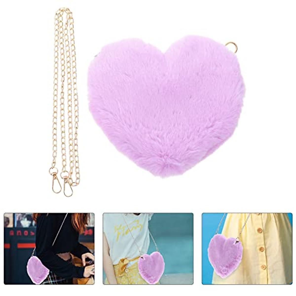 TENDYCOCO Heart Shaped Clutch Purse Faux Fur Shoulder Bag Crossbody Bag Fluffy Handbag (Violet)