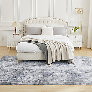 Andency 6x9 Shag Area Rug for Living Room, Tie-Dyed Light Grey Soft Fuzzy Plush Indoor Carpets for Bedroom, Non Skid Fluffy Faux Fur Rug for Nursery Kids Boys Girls Room