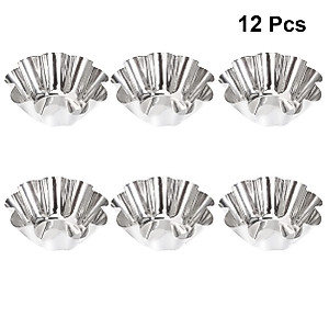 DOITOOL Baking Cup Cupcake Liners 12Pcs Delicate Stainless Steel Useful Tart Pans Flower Reusable Cupcake Muffin Baking Cup Mold for Kitchen(Silver)