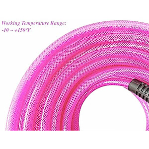 SANFU Polyurethane(PU) 1/4-Inch x 100ft Reinforced, lightweight Air Hose with 1/4” Swivel Industrial Quick Coupler and Plug, Bend Restrictor, Transparent Pink(100’)