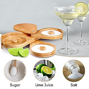 2 Pack Margarita Salt Rimmer Set 3 Tier Bar Glass Rimmers Salt Bamboo Salt Sugar Lime Juice Rimming Tray for Drinks Cocktail Rimmer Dish Bartender Tools for Bar Party Accessories