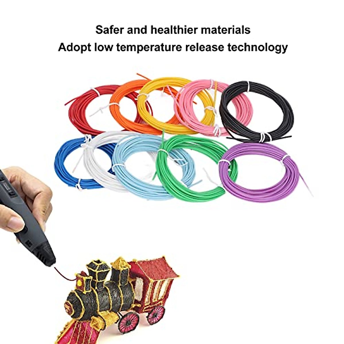 PCL Filament Refill for 3D Pen, 1.75mm 16.4 Feet PCL Consumables for 3D Pen Easy and Bright Use 10 Colors for Replacement