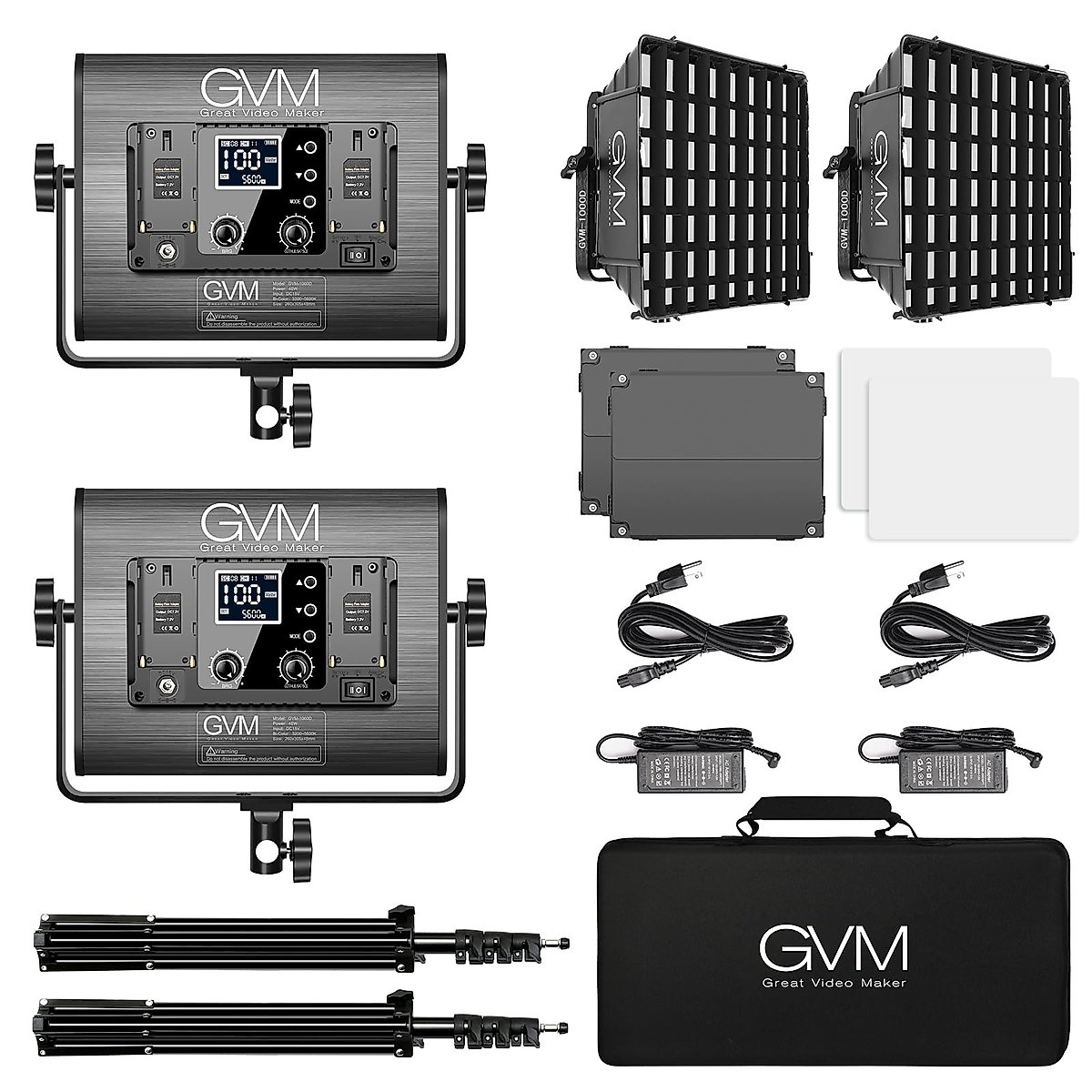 GVM 1000D RGB Led Video Light with 2 Softboxes, Photography Lighting Kit with Bluetooth Control, Full Color Video Lighting Kit with 8 Applicable Scenes, 2 Packs Led Light Panel for Video Shooting
