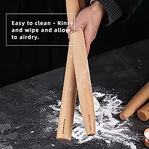 Muso Wood Wooden French Rolling Pin for Baking, Beech Wood Tapered Rolling Pin for Fondant Pie Crust Cookie Pastry(French 15.75-Inch)