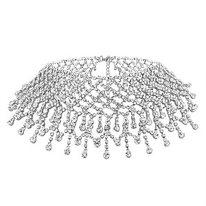 DRESBE Rhinestone Choker Tassel Chokers Necklaces Prom Collar Necklace Chain Party Neck Jewelry Accessories for Women (Silver)