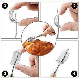 JJOO Bread Scoring Tool, Stainless Steel Bread Lame, Hand Crafred Bread Lame Dough Sourdough Scoring Tool, Bread Scorer with 15 Blades and Leather Cover