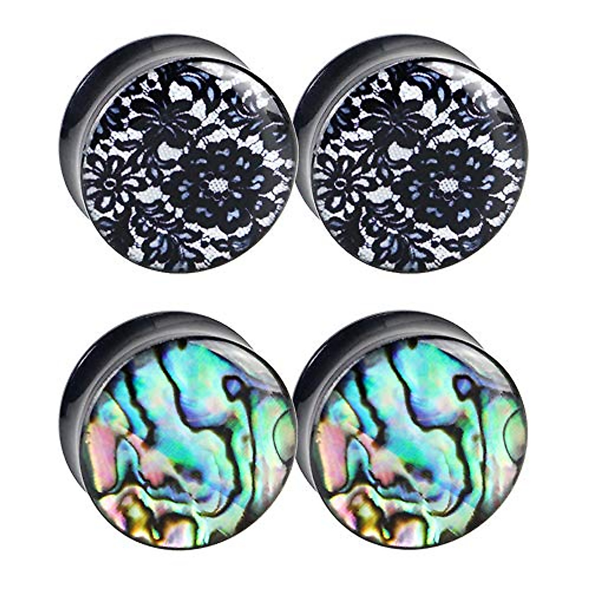 Awinrel Abalone and Lace Ear Gauges Acrylic Saddle Plugs Tunnel Stretcher Expander Body Piercing Jewelry 4 Pieces Set 9/16" 14mm