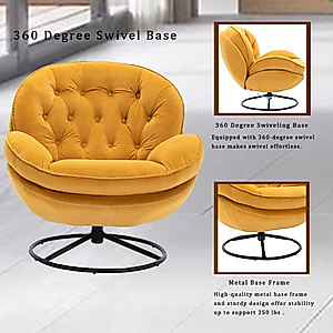 Baysitone Velvet Swivel Accent Chair with Ottoman Set, Modern Lounge Chair with Footrest, Comfy Armchair with 360 Degree Swiveling for Living Room, Bedroom, Reading Room, Home Office (Yellow)