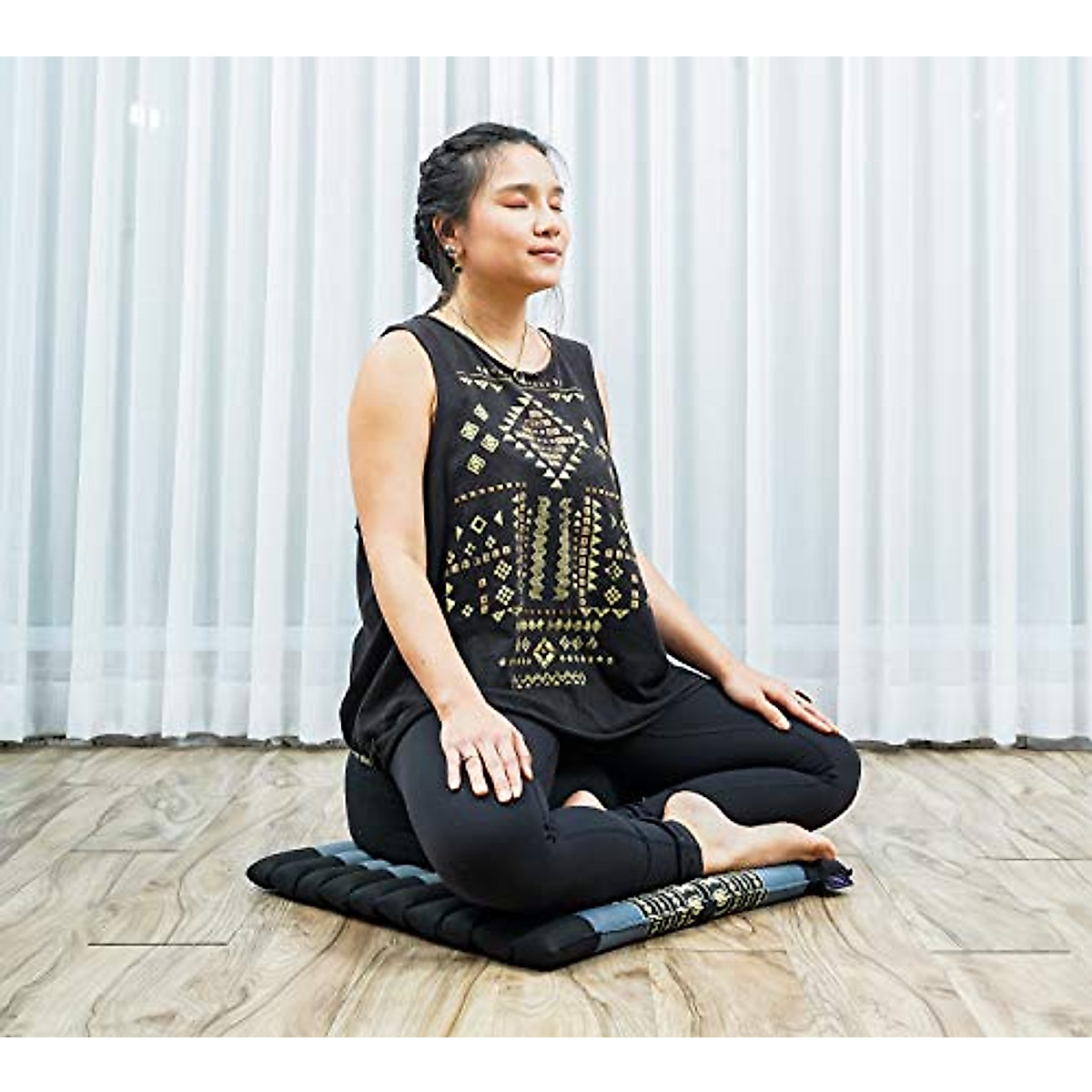 Leewadee Meditation Cushion Set – 1 Small Zafu Yoga Pillow and 1 Small Roll-Up Zabuton Mat Filled with Kapok, Blue