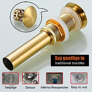 SWHYGER Bathroom Sink Drain Champagne Bronze Pop Up Drain Without Overflow,Brass Drain Push Pop for Vessel Sink Drain Stopper with Removable Brass Strainer Basket,83606CB.