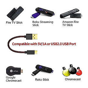 2 Pack 8 Inches Power Cable for Amazon Fire TV Stick Power up Your Fire Stick from Your TV's USB Port, Micro USB Cable for Amazon Fire Stick Power Cord