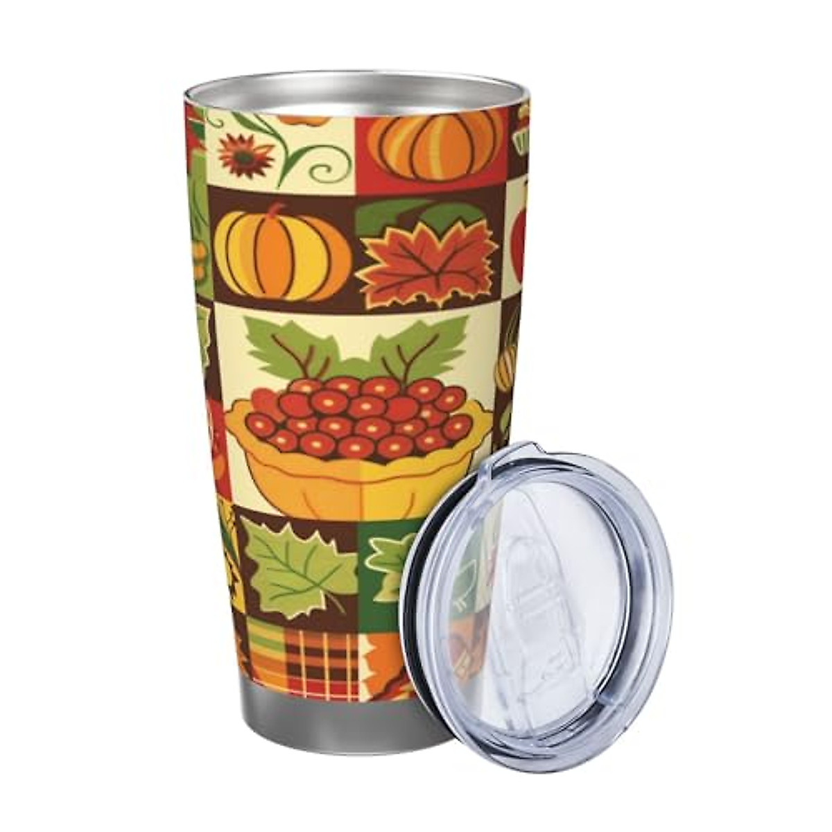 AYCZN Thanksgiving Harvest 20 OZ Tumbler Stainless Steel Travel Coffee Mug, Grape Pumpkin Insulated Water Bottle with Lid and Straws Leakproof Thermal Cup